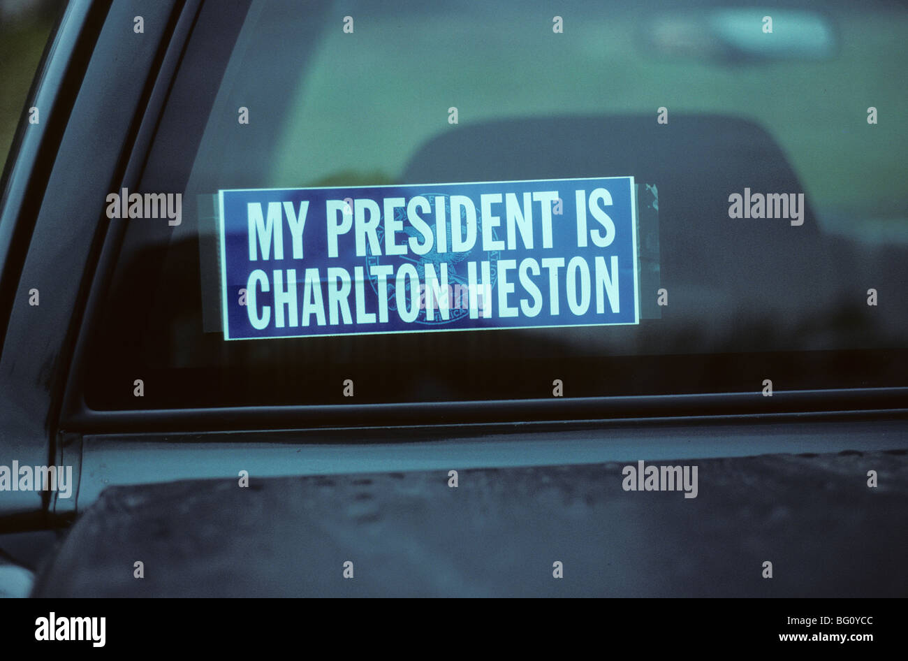 Bumper sticker, Charlton Heston, right wing, president, politics Stock ...