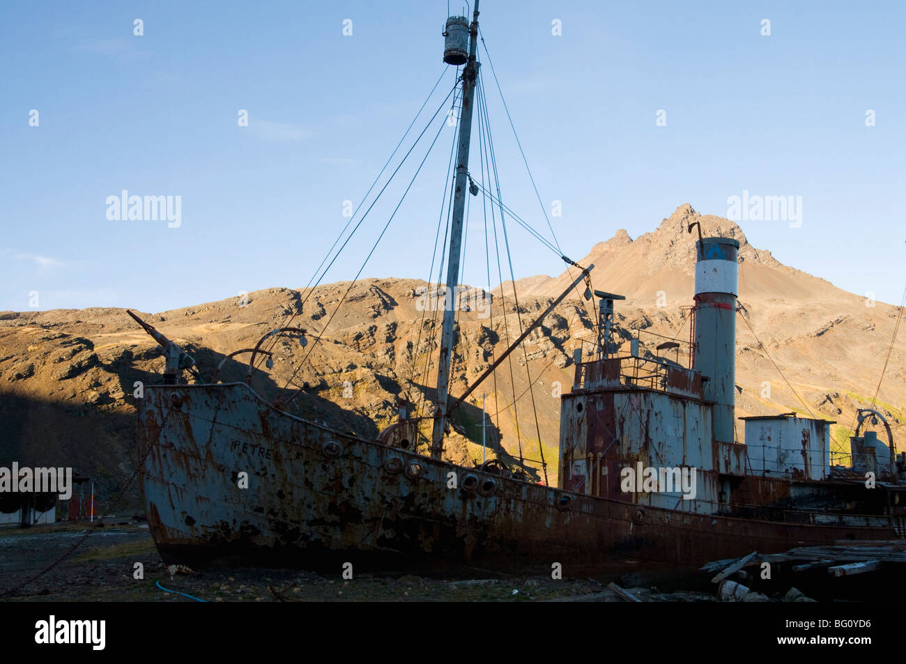 Old catcher boats, Harpoon boats, at the old whaling station, Grytviken ...