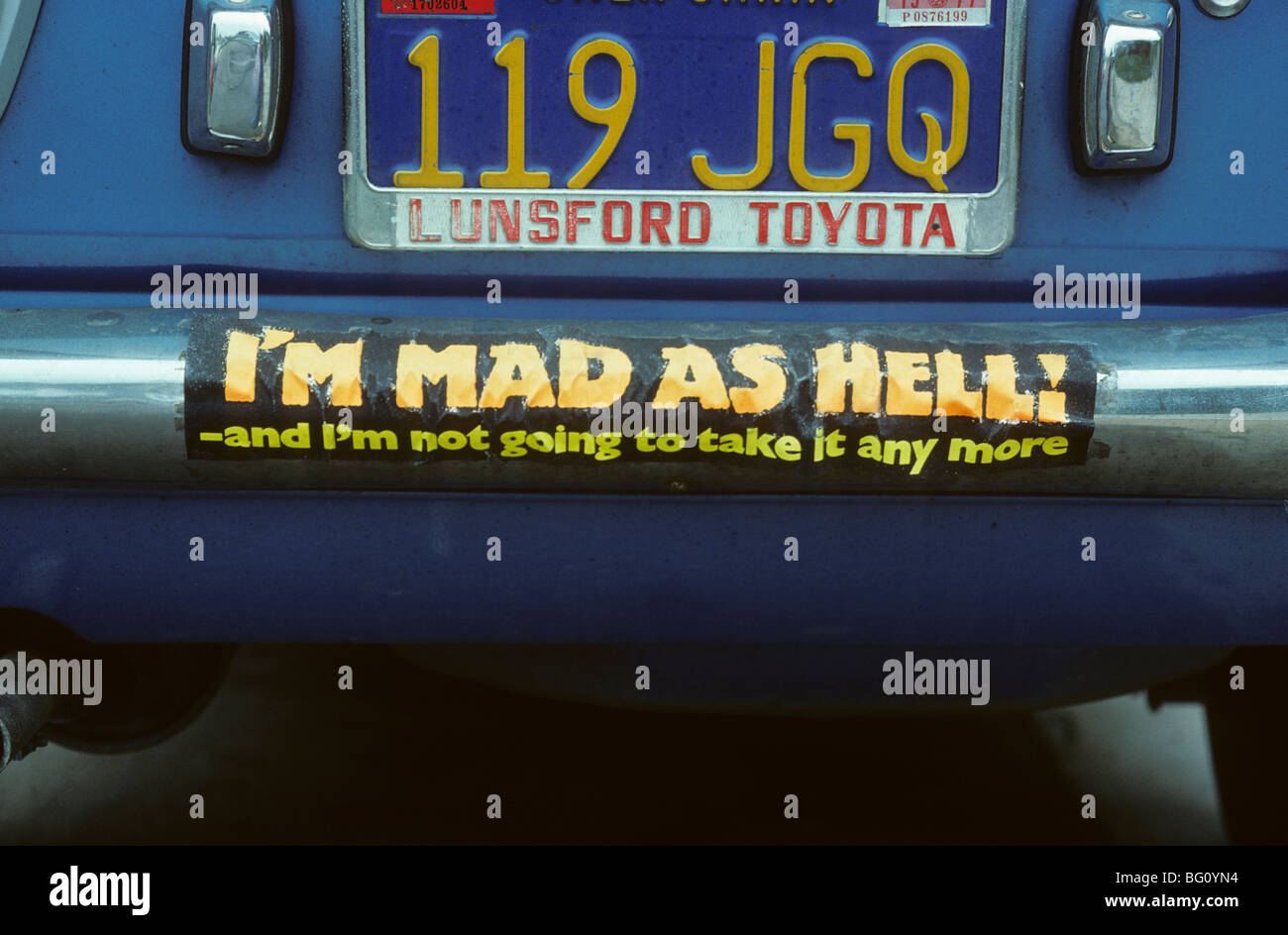 Bumper sticker, Philosophy, mad at life Stock Photo - Alamy