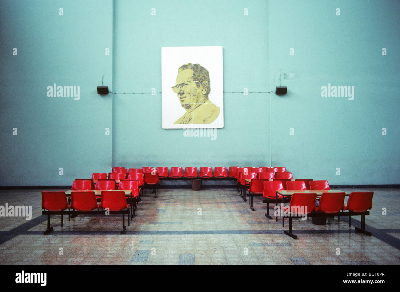 An image of Tito on the wall of the airport in Zagreb, the largest city ...