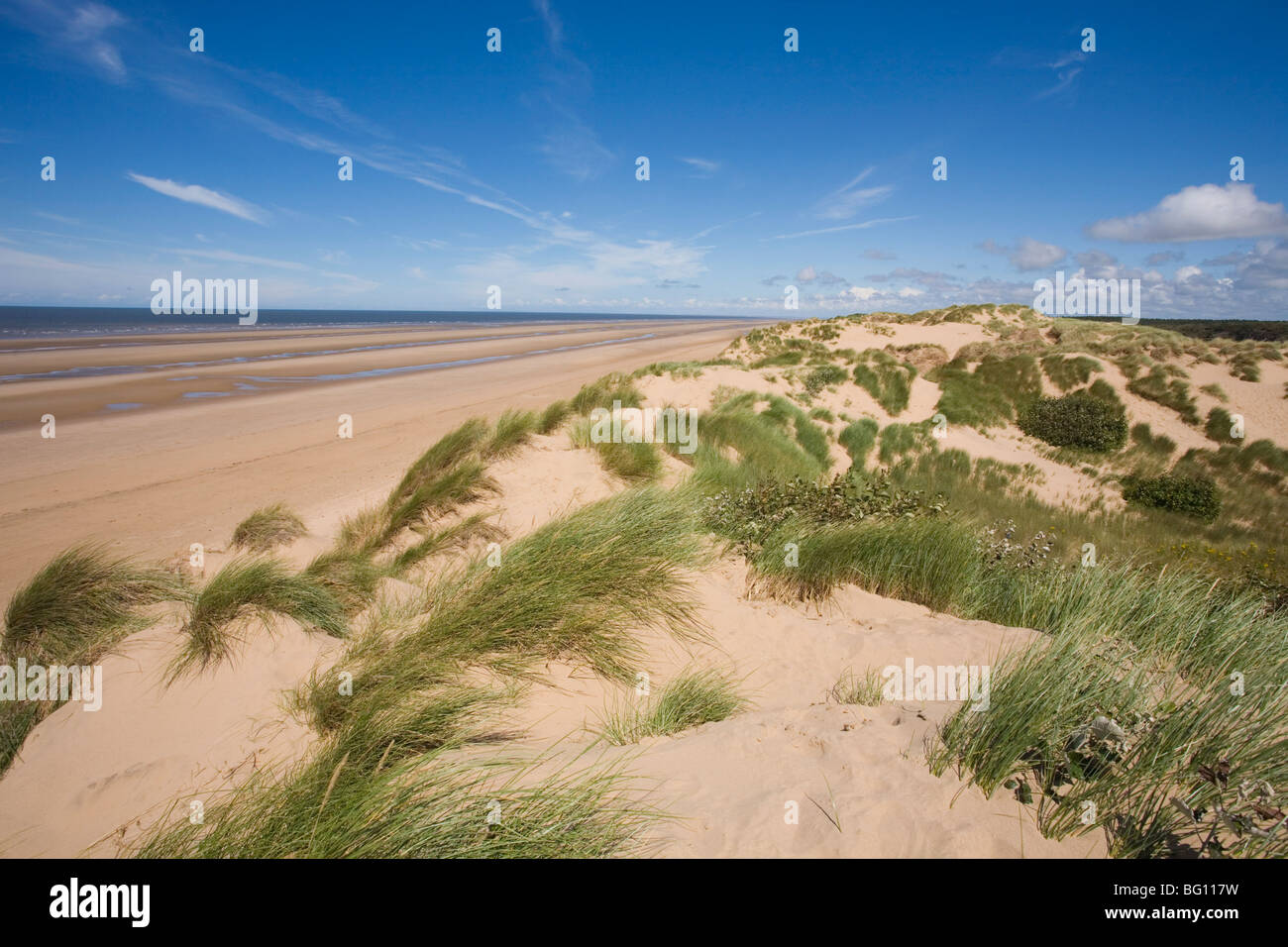 Sand dunes on beach, Formby Beach, Lancashire, England, United Kingdom ...
