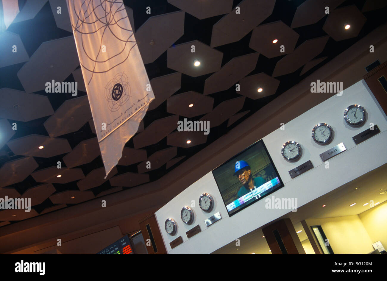 Dubai UAE Financial Market Television Screen And Clocks Stock Photo - Alamy