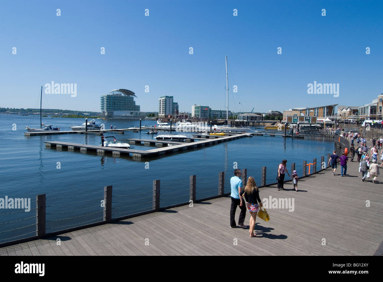 Promenade along Mermaid Quay, Cardiff Bay, Cardiff, Wales, United ...