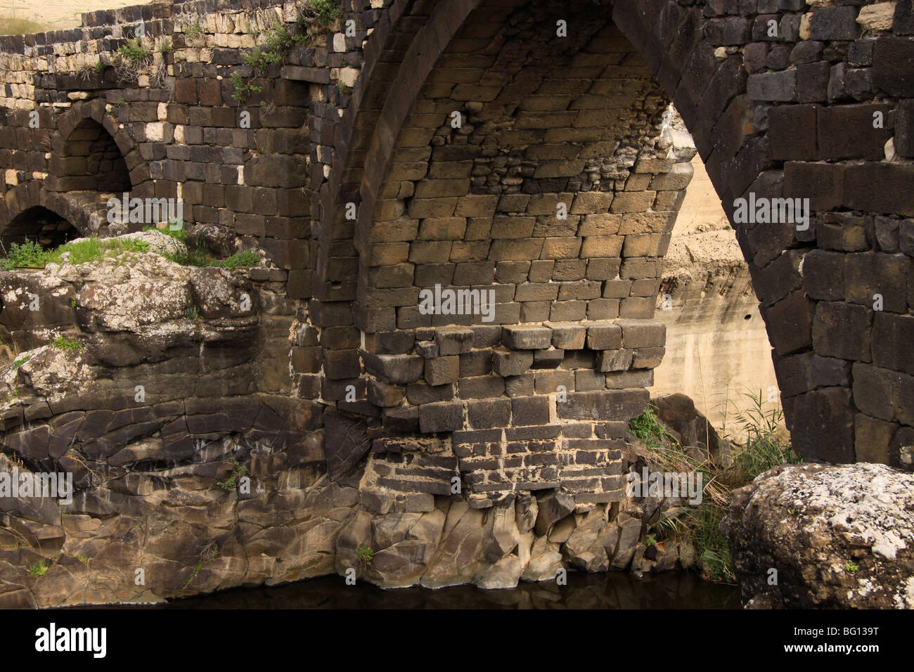 Israel, Old Gesher, the Roman Bridge on the Jordan River Stock Photo ...