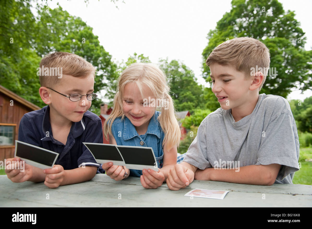 Children looking at photos together Stock Photo - Alamy