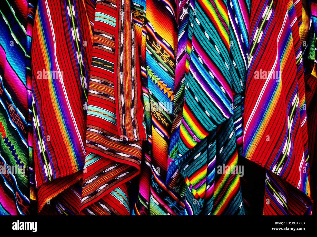 Fabric textiles for sale in the market in Joyabaj, Guatemala Stock ...