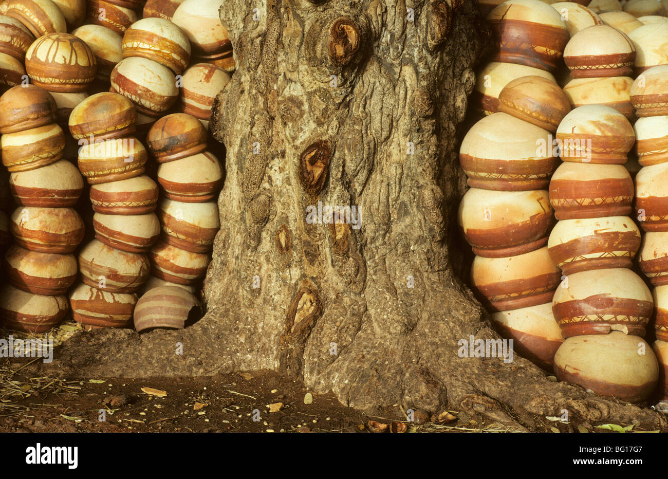 West African pottery stored near the market in Mopti, Mali, West Africa ...