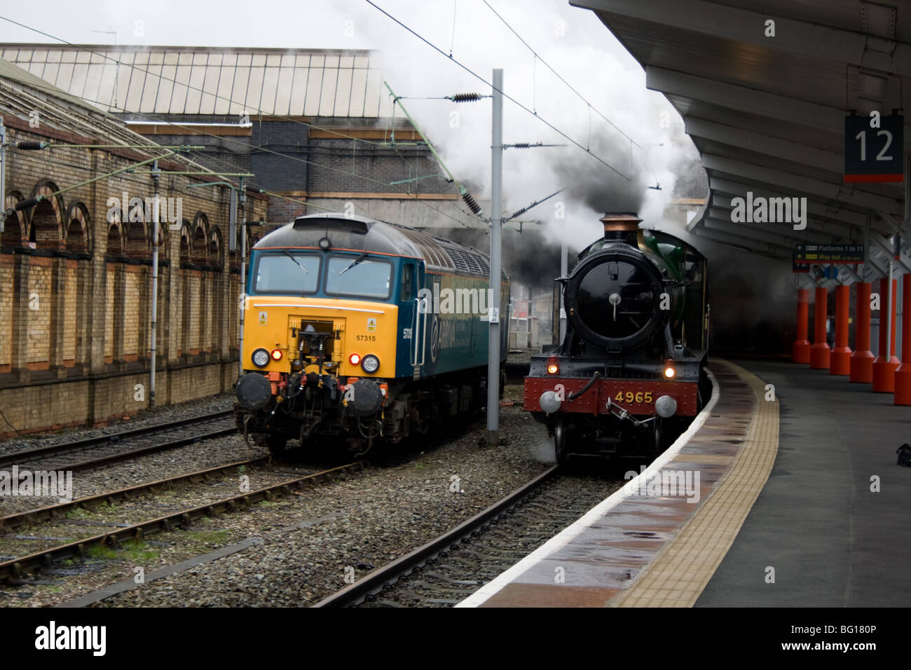 Arriva Class57 locomotive next to Great Western steam loco 'Rood Ashton ...
