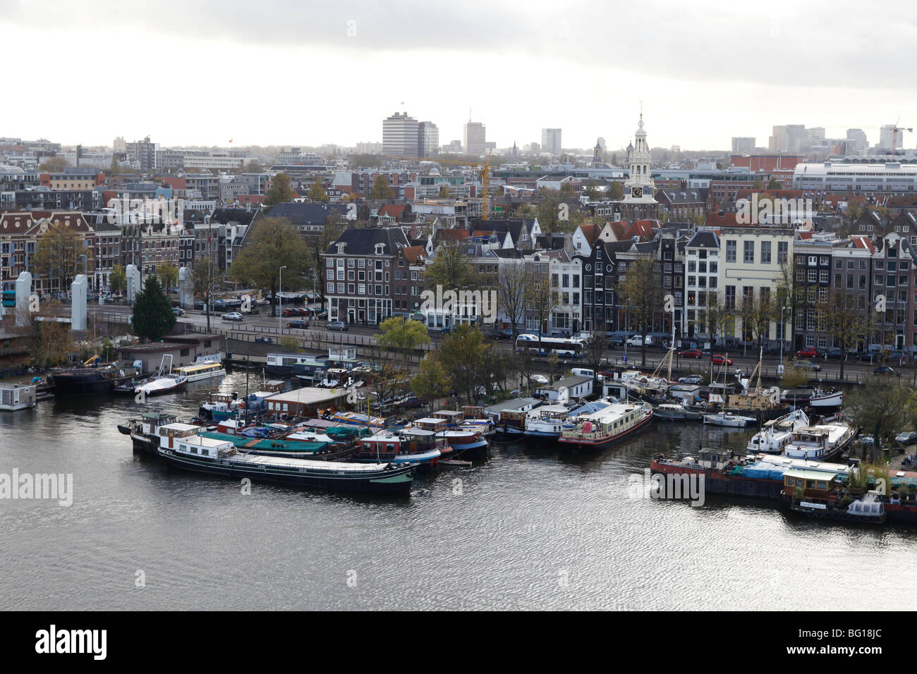 View on Amsterdam and boats on the IJ river Stock Photo - Alamy