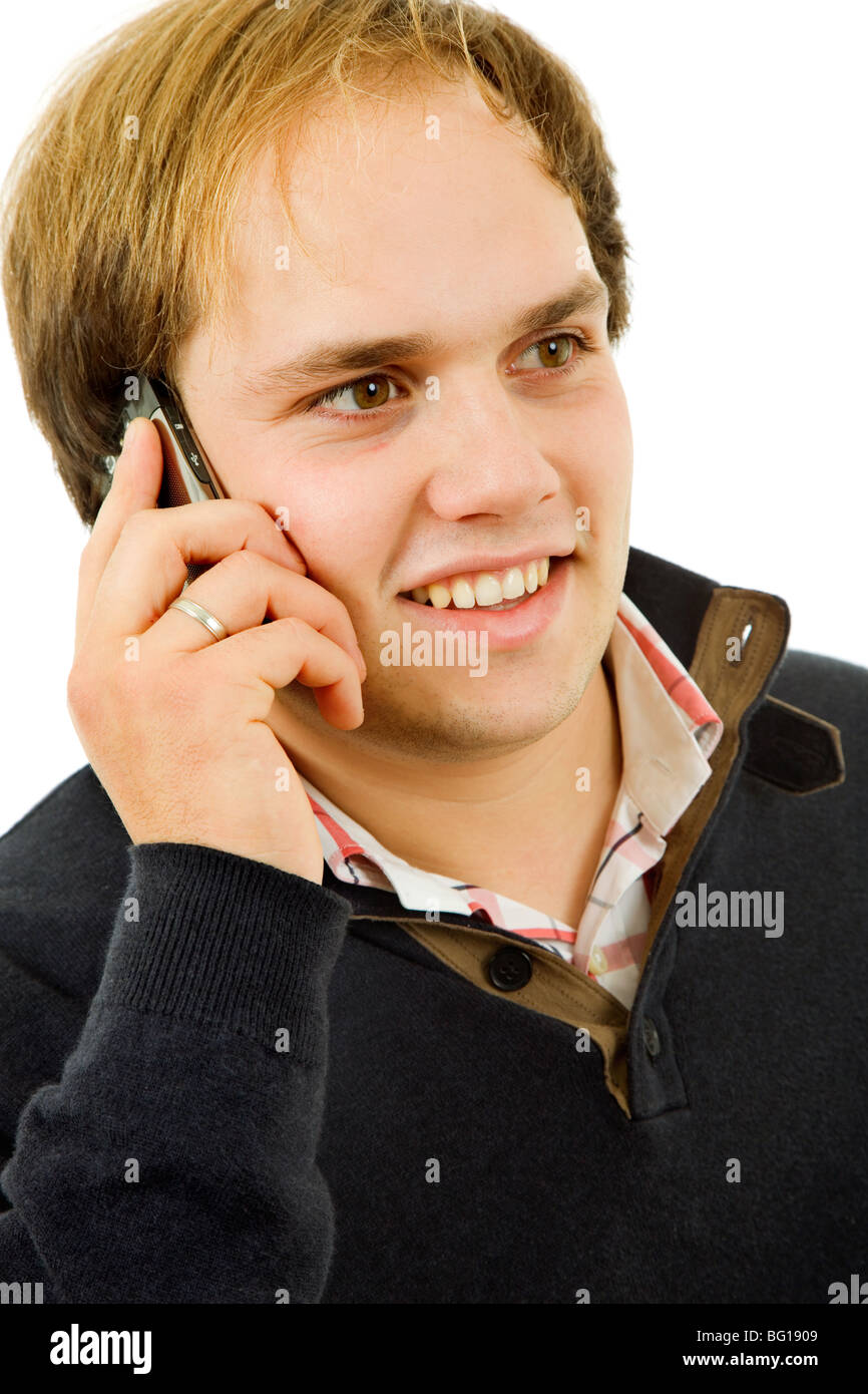 young casual man on the phone, isolated on white Stock Photo - Alamy