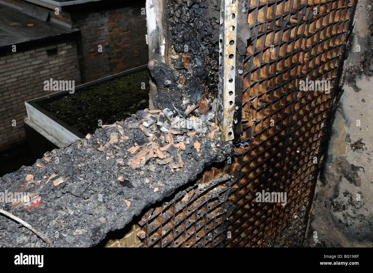 Burnt window sill following bedroom house fire Stock Photo - Alamy