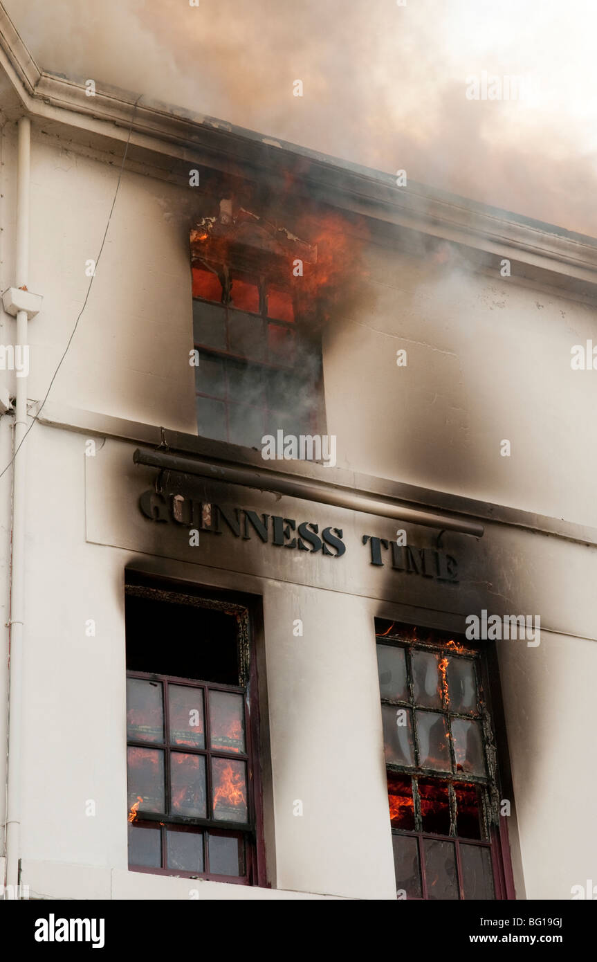 fire flames from window at public house fire Stock Photo - Alamy