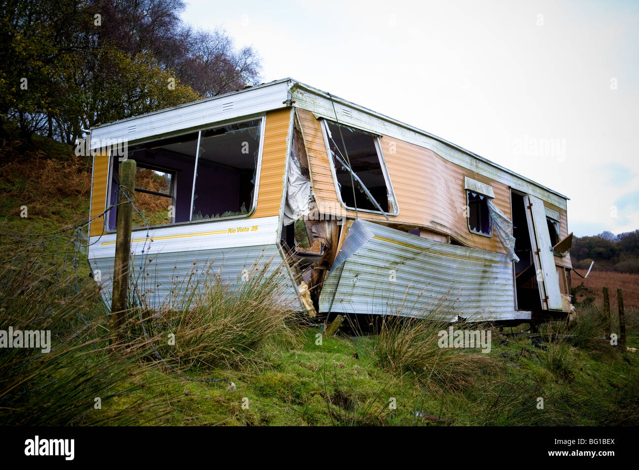 Wrecked Caravan on Glencruitten Road, Argyll & Bute, Scotland Stock ...