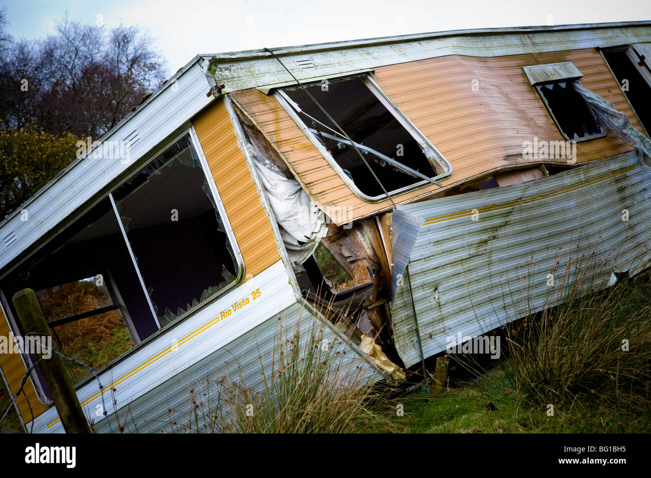 Wrecked Caravan on Glencruitten Road, Argyll & Bute, Scotland Stock ...