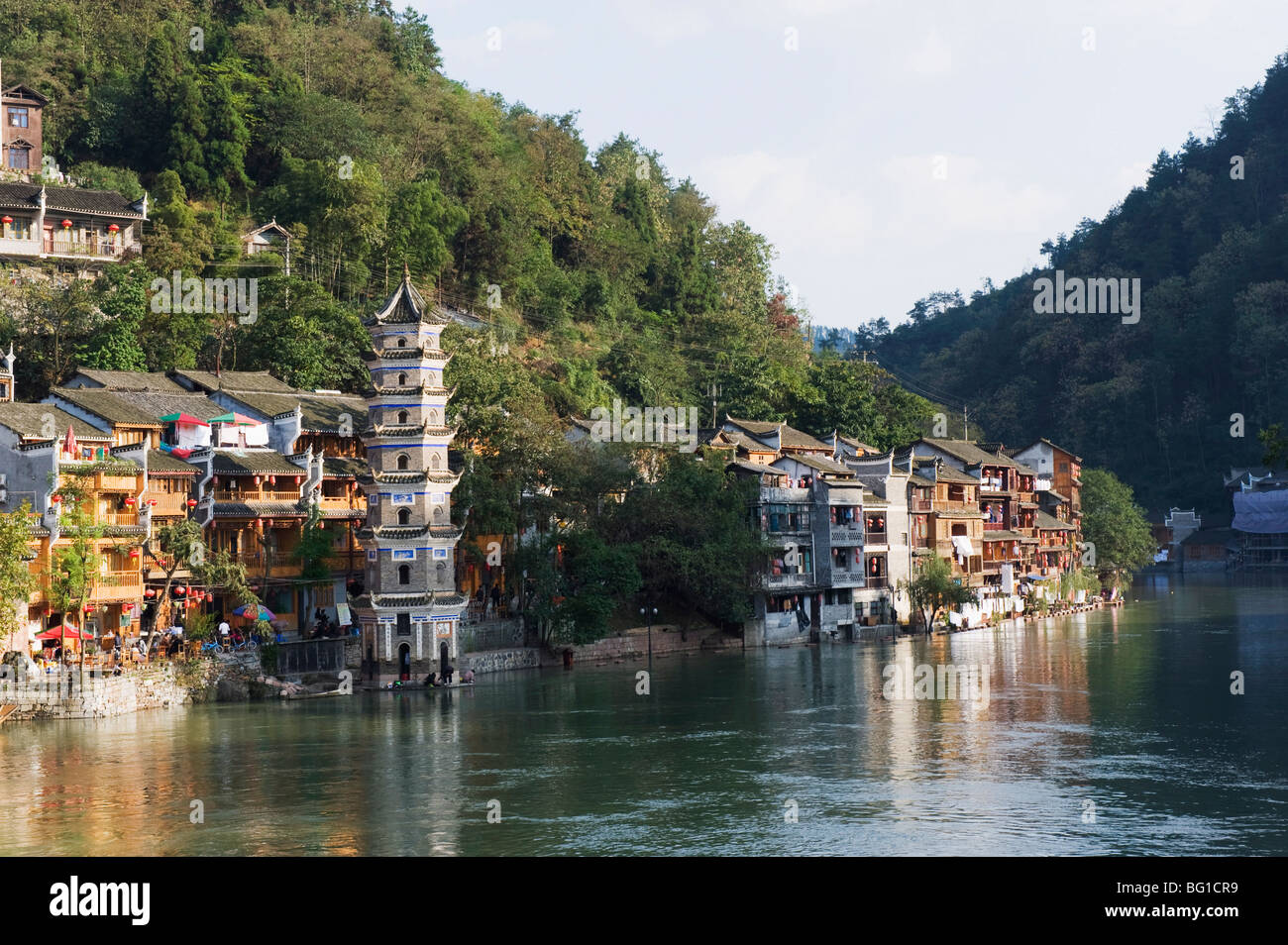 Riverside pagoda and old town of Fenghuang, Hunan Province, China, Asia ...