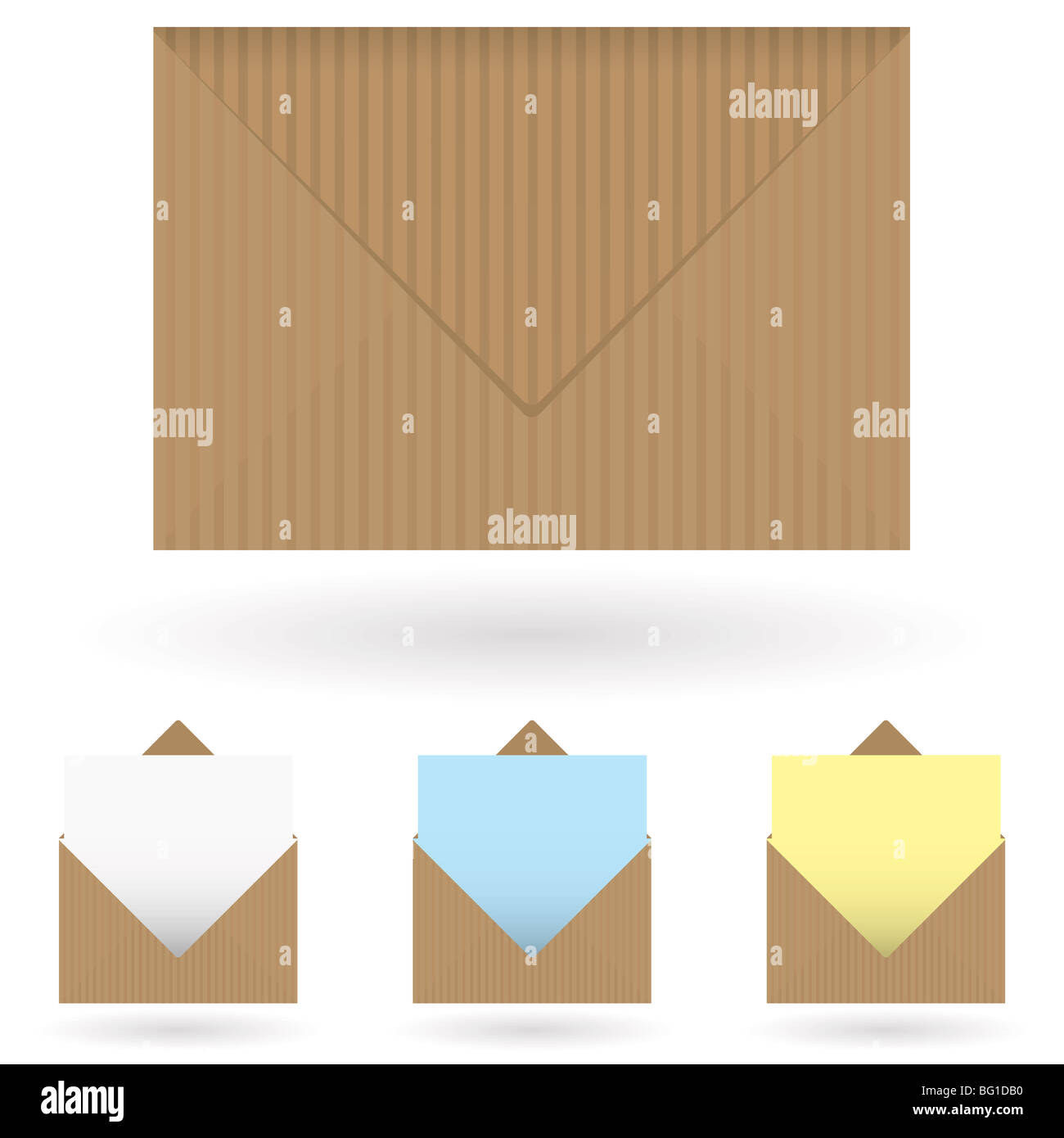 Brown striped envelope with shadow and single piece of paper Stock ...