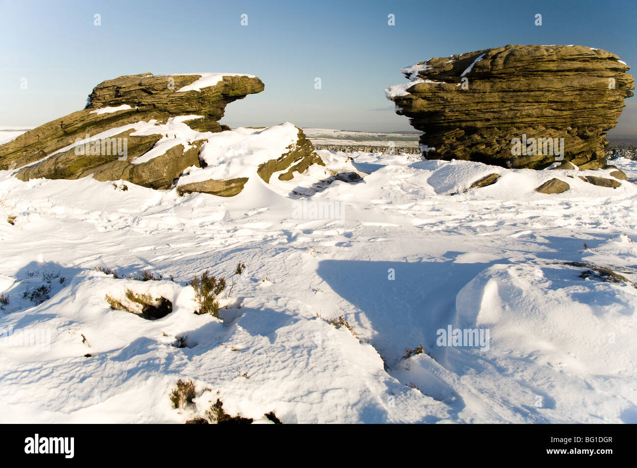The Ox Stones in winter. These millstone grit stones are on Burbage ...