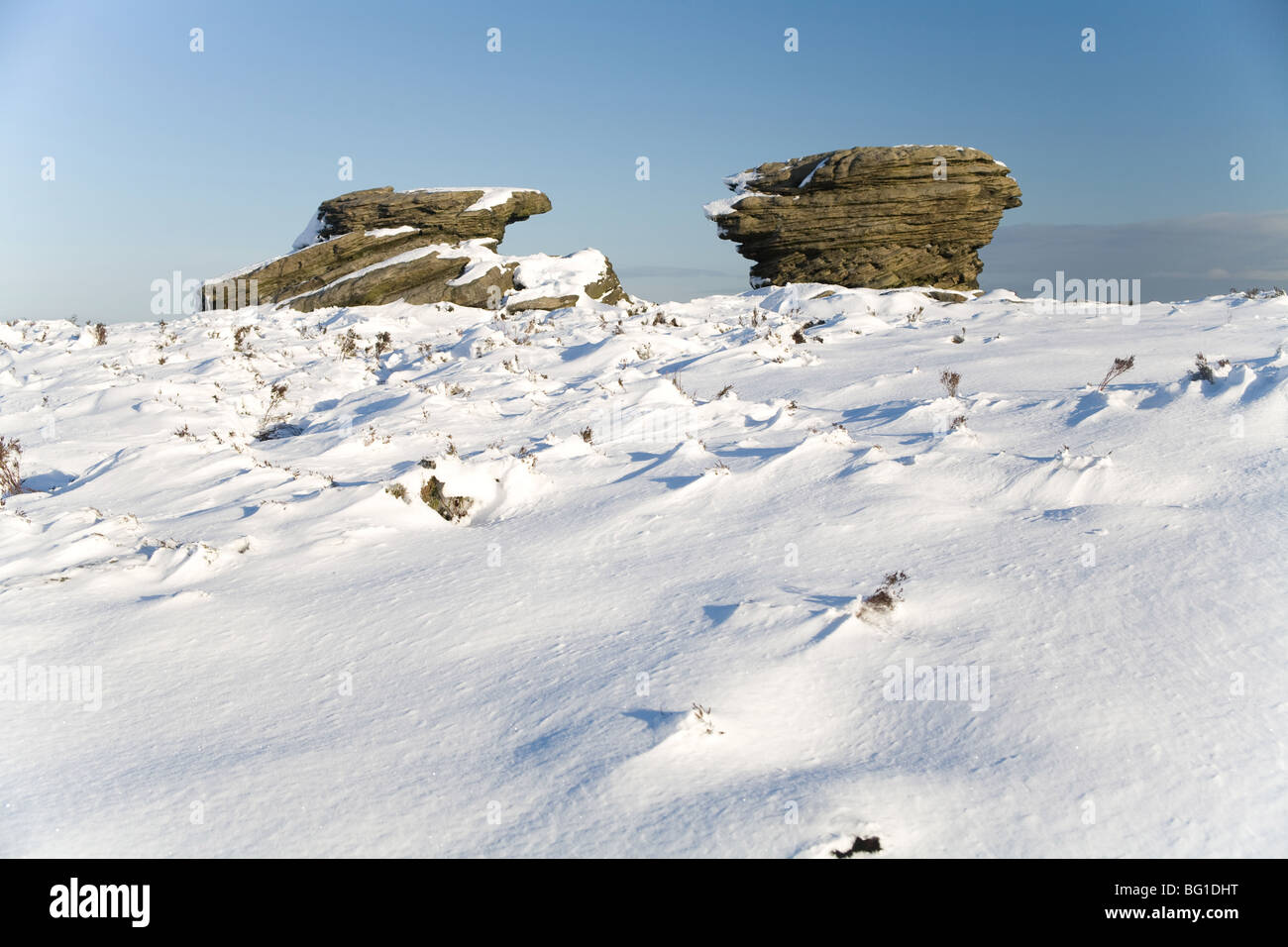 The Ox Stones in winter. These millstone grit stones are on Burbage ...