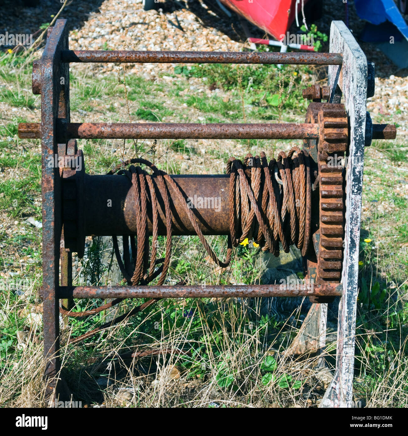 Rusty old boat winch Stock Photo - Alamy