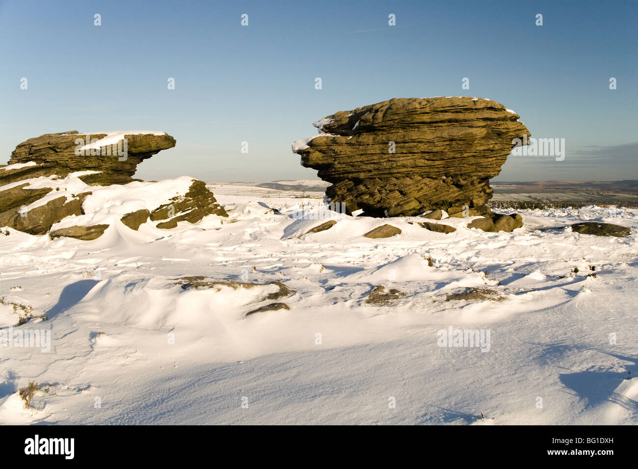 The Ox Stones in winter. These millstone grit stones are on Burbage ...