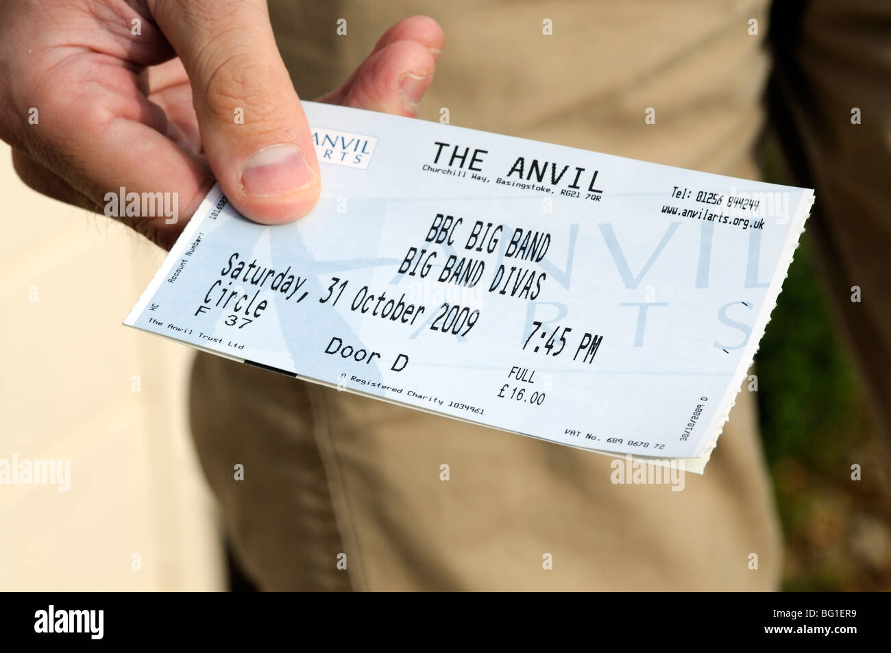 hand holding a theatre admission ticket for entry to BBC BIG Band ...