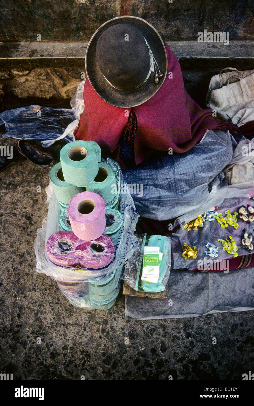Toilet paper and candy are for sale on the street in La Paz, Bolivia ...