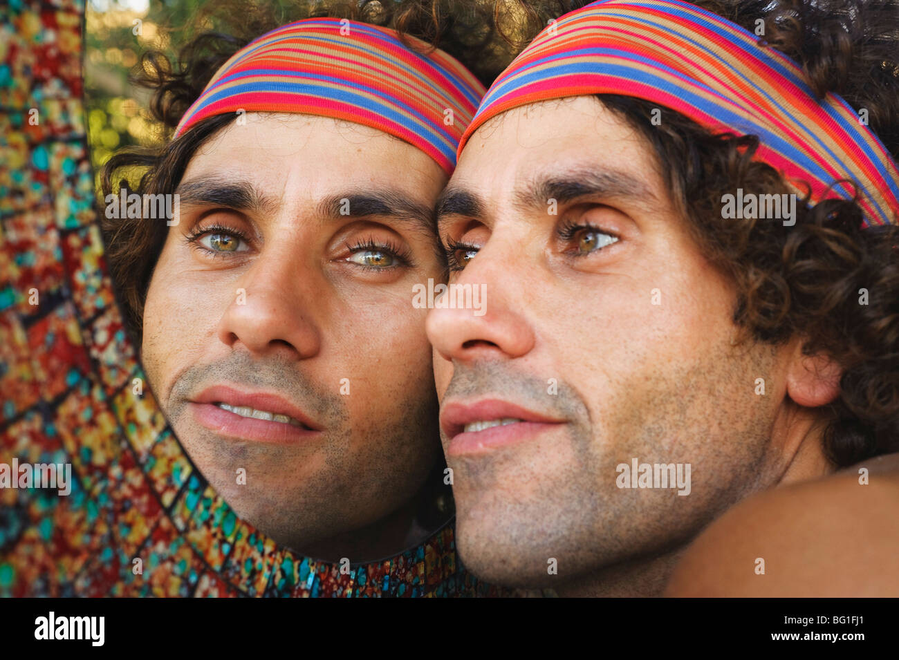 Man leaning face against a mirror Stock Photo - Alamy