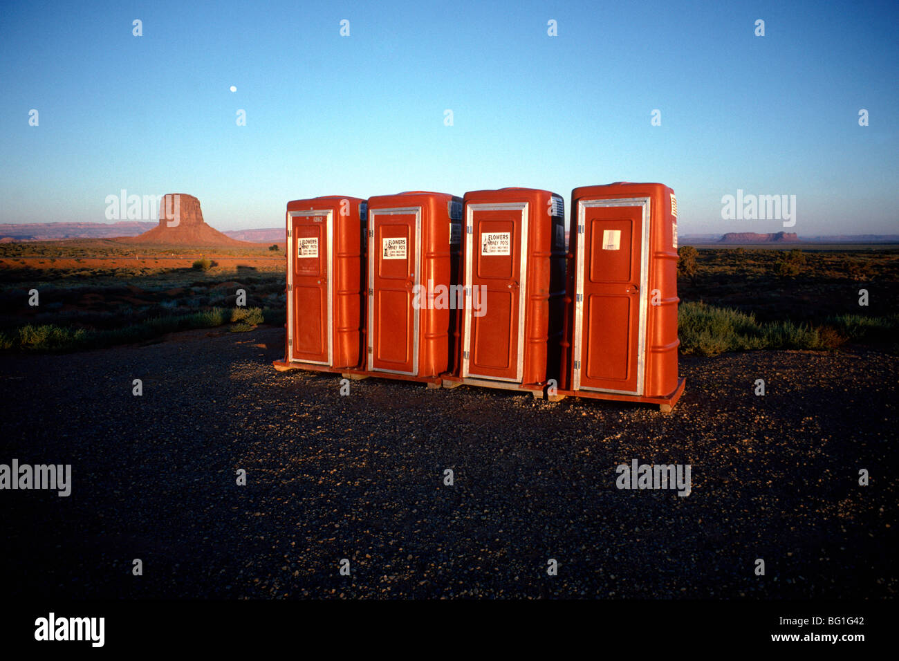 Four porta pottys (Honey Pots) at sunrise in Monument Valley Navajo ...