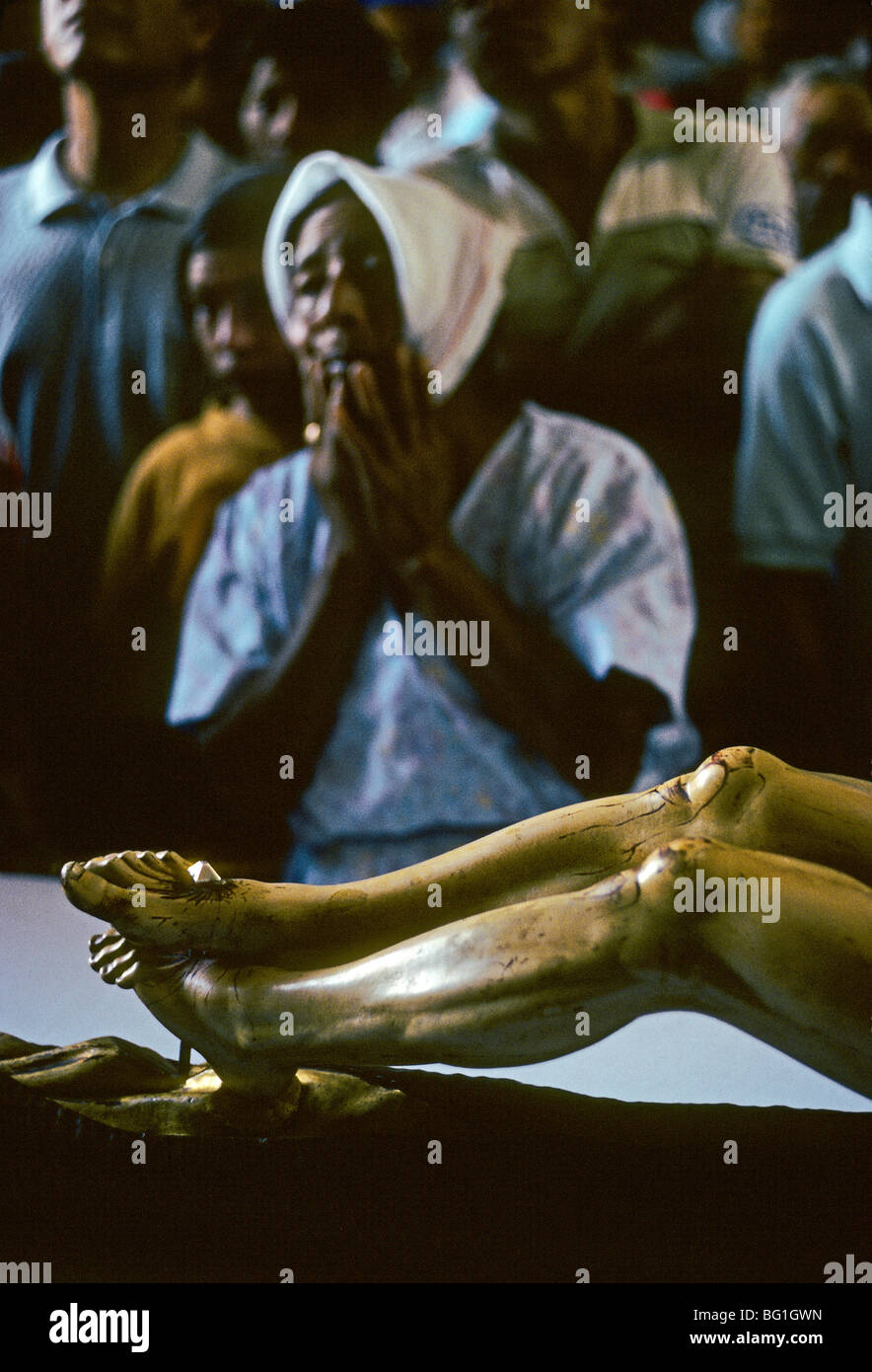 Members of the congregation pray and worship at the Iglesia (church) de ...