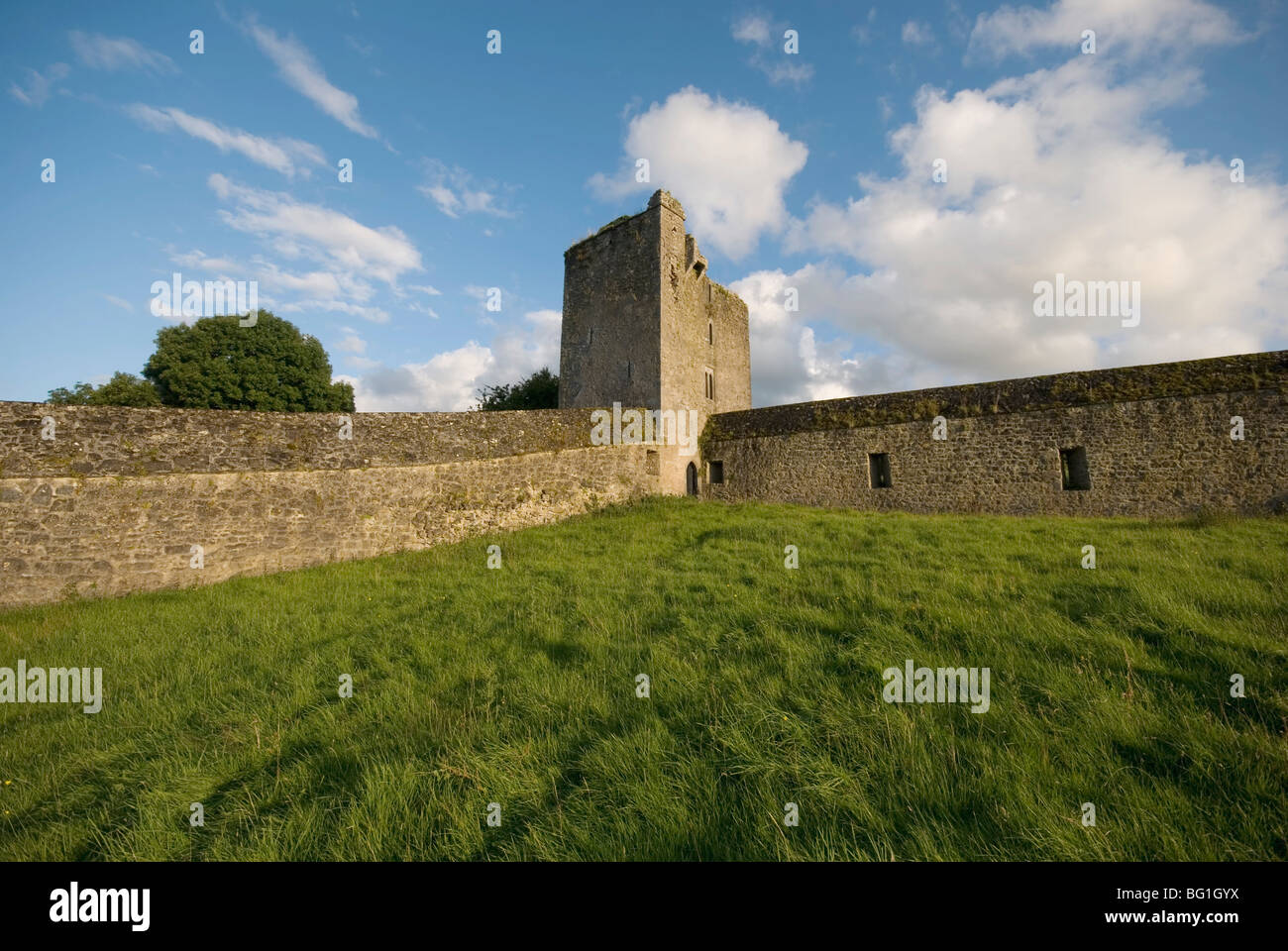 Stone wall and tower Stock Photo - Alamy