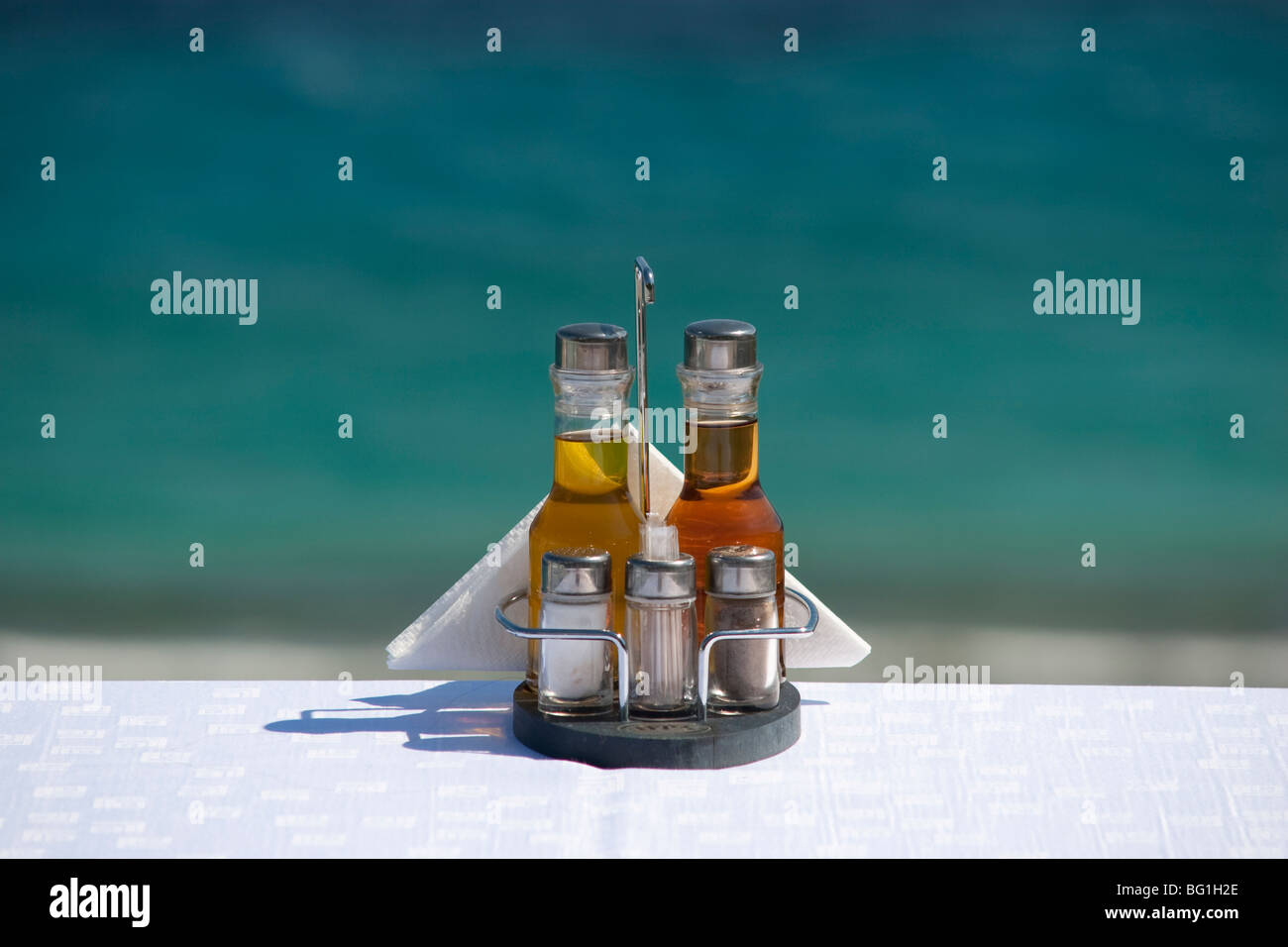 Condiments on a table Stock Photo - Alamy