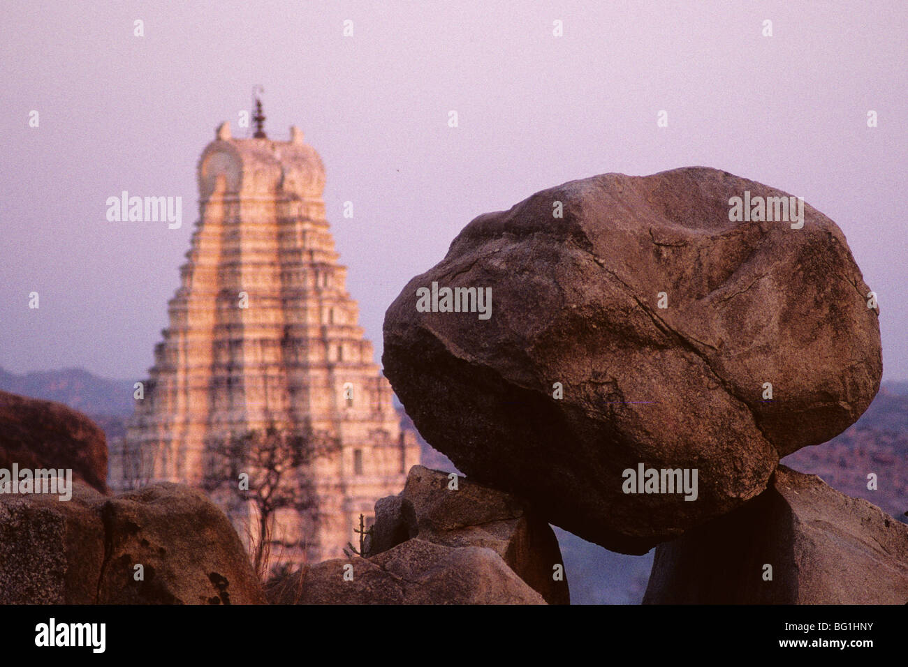 The Virupaksha Temple at sunrise in Hampi in the state of Karnataka ...