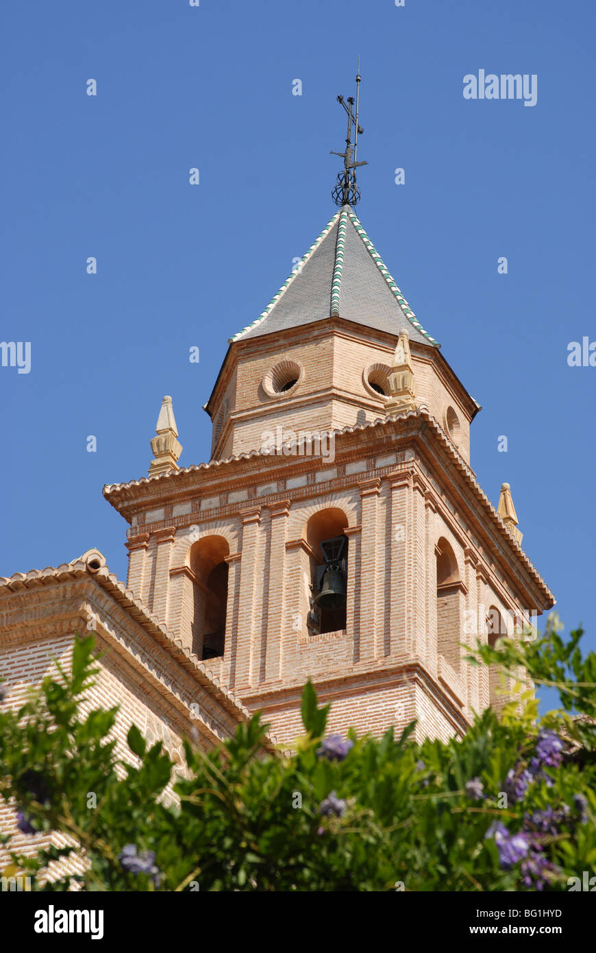Church bell tower, The Alhambra, Granada. Andalusia, Spain Stock Photo ...