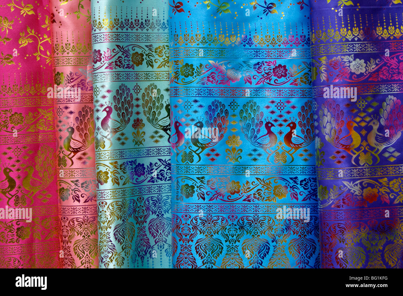 Fabric with peacock design, Xishuangbanna, Yunnan, China Stock Photo ...