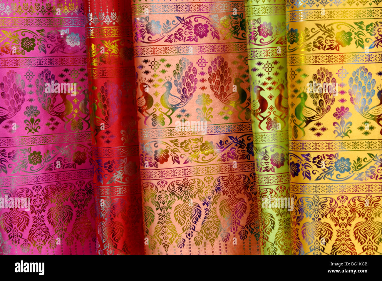 Fabric with peacock design, Xishuangbanna, Yunnan, China Stock Photo ...