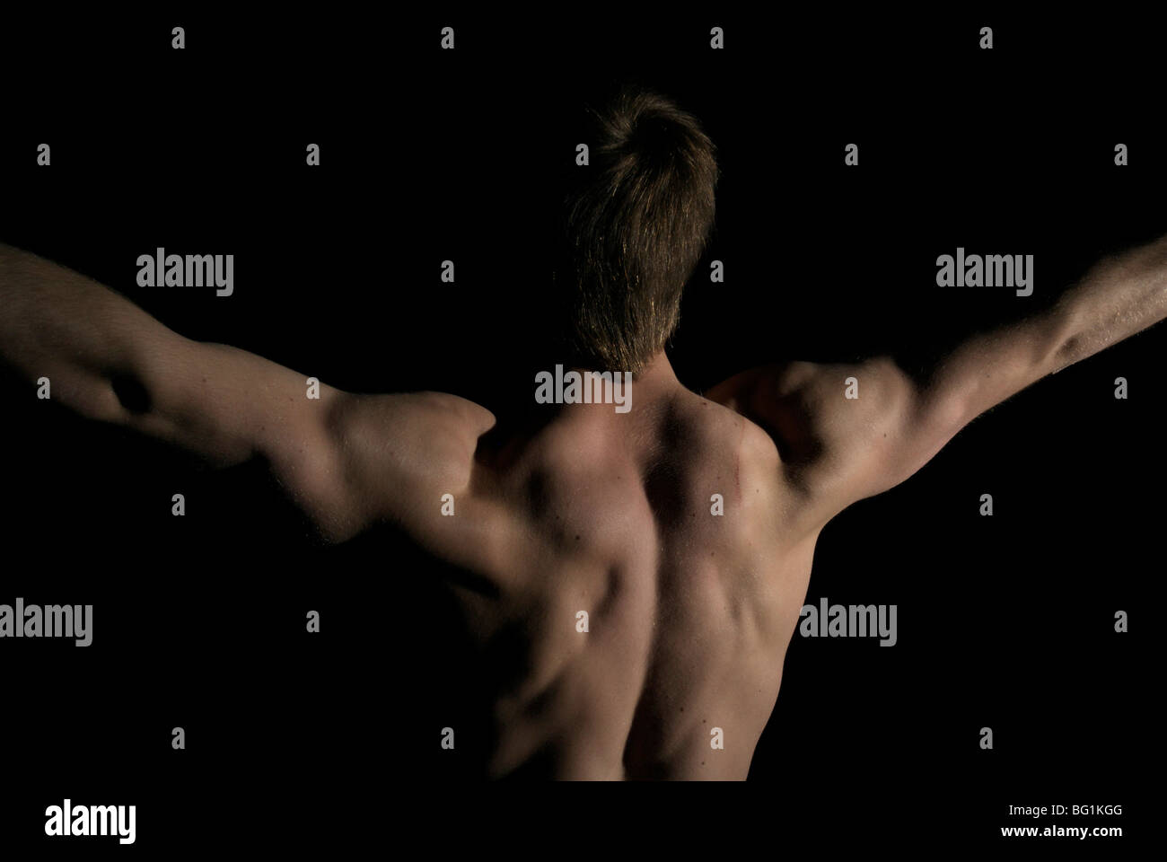 Male back muscles low key Stock Photo - Alamy