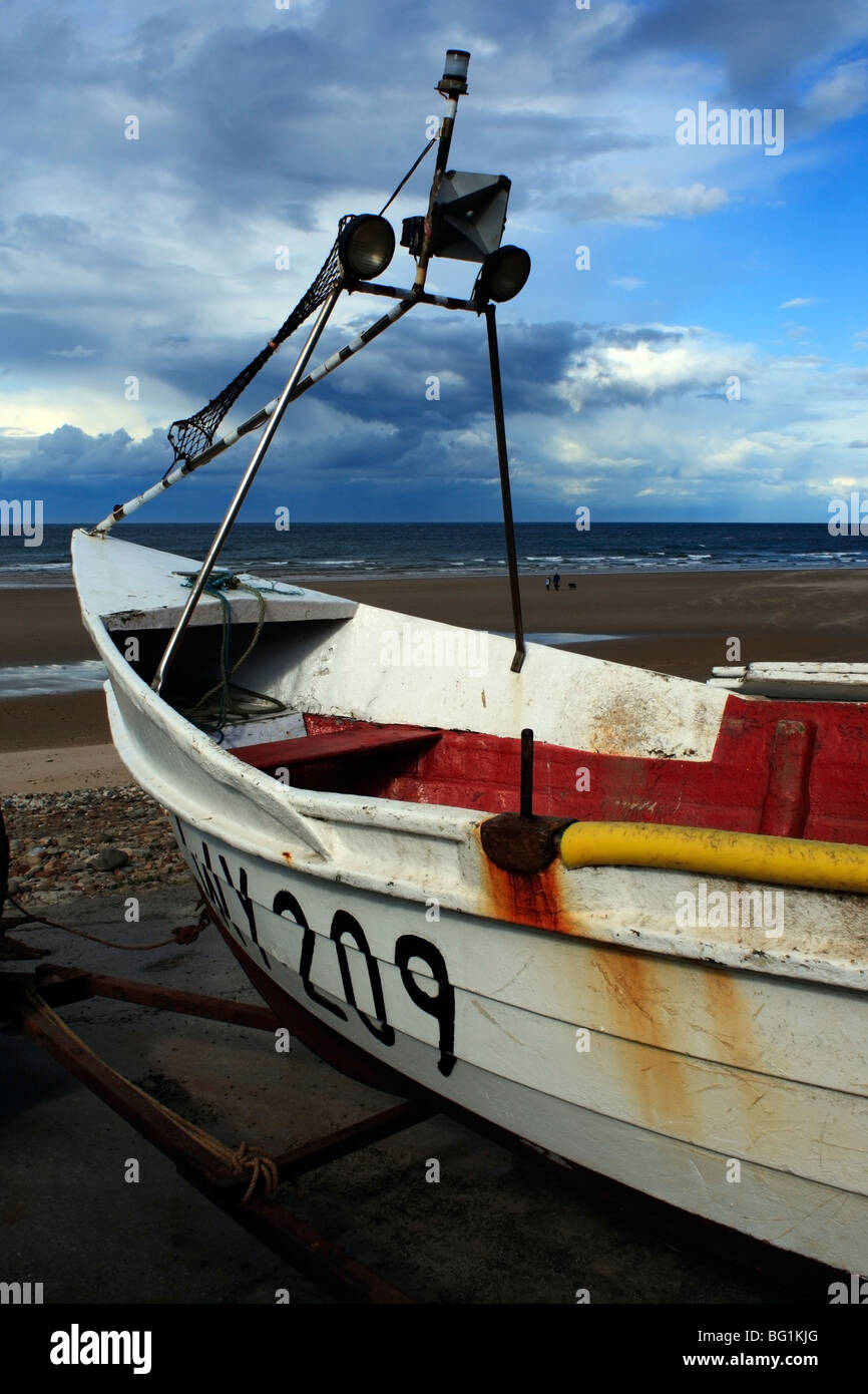 A fishing boat at Saltburn beach in Cleveland on the north east coast ...