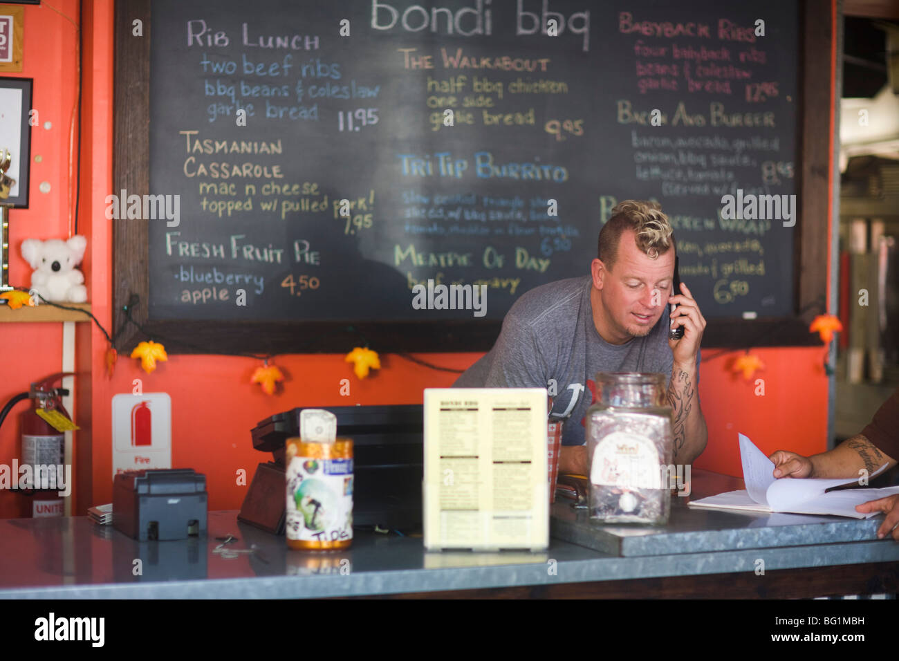 At the counter of a Venice Beach restaurant, Los Angeles, California ...