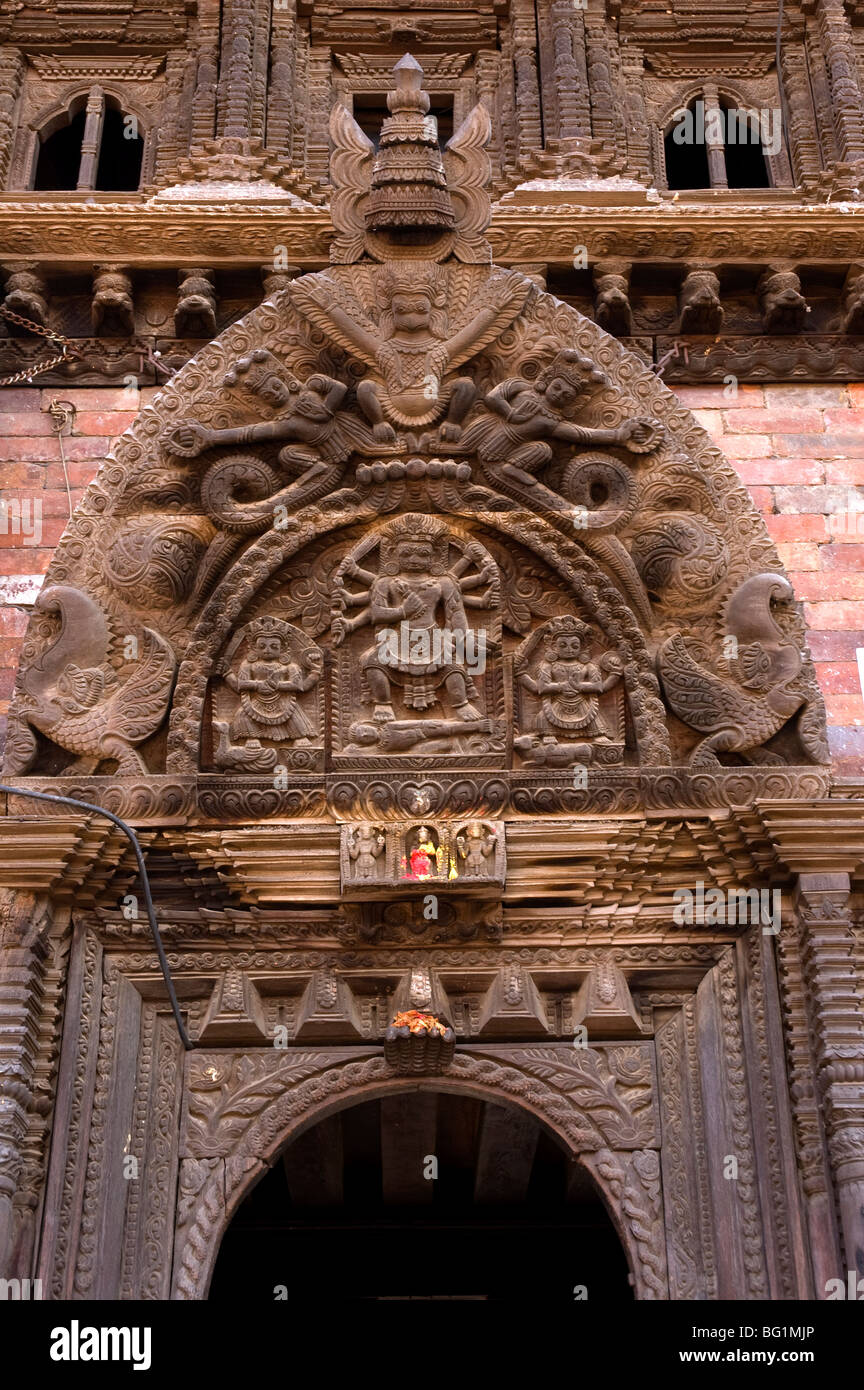 Elaborate Carved wooden door lintel, Tachupal Tole, Bhaktapur, Nepal ...