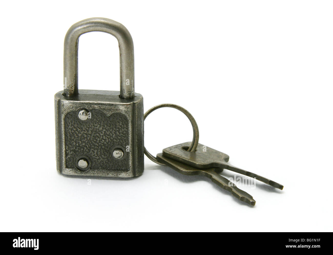 Old pad lock and keys isolated on white background Stock Photo - Alamy