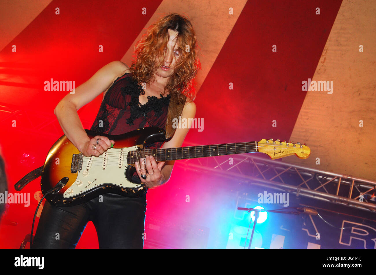 Ana Popovic, blues guitarist playing her Fender Stratocaster Stock ...