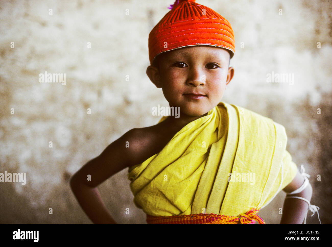 A portrait of a young student Buddhist monk, Menghai, Yunnan Province ...