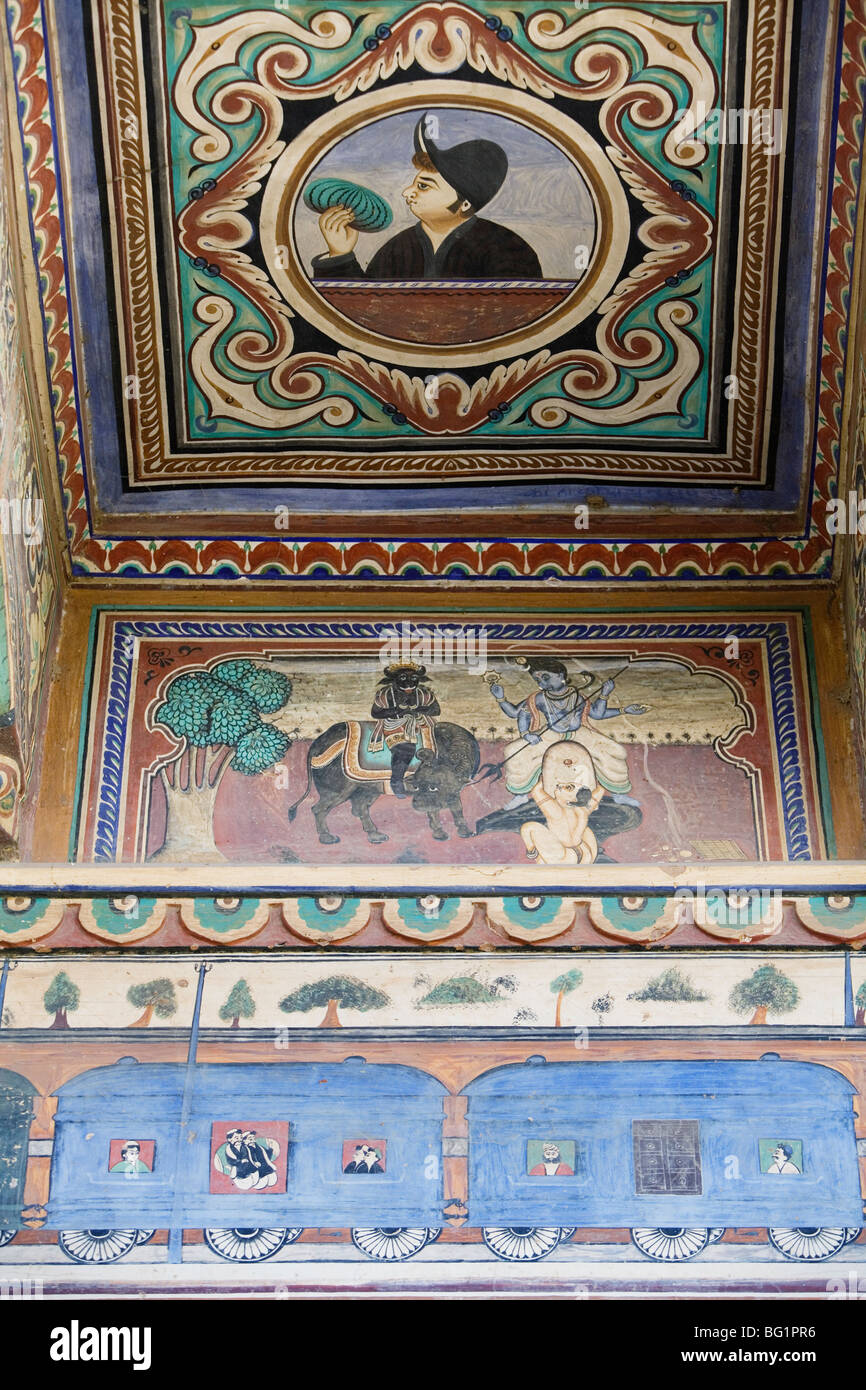 Traditional haveli wall paintings in Shekhawati area, Rajasthan, India ...