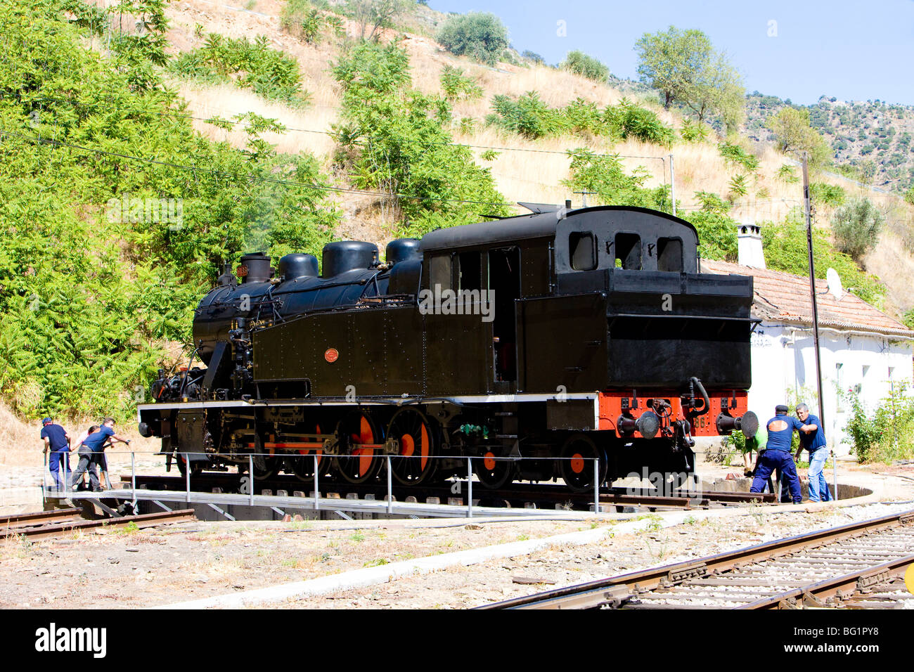 steam locomotive at railway station in Tua, Douro Valley, Portugal ...