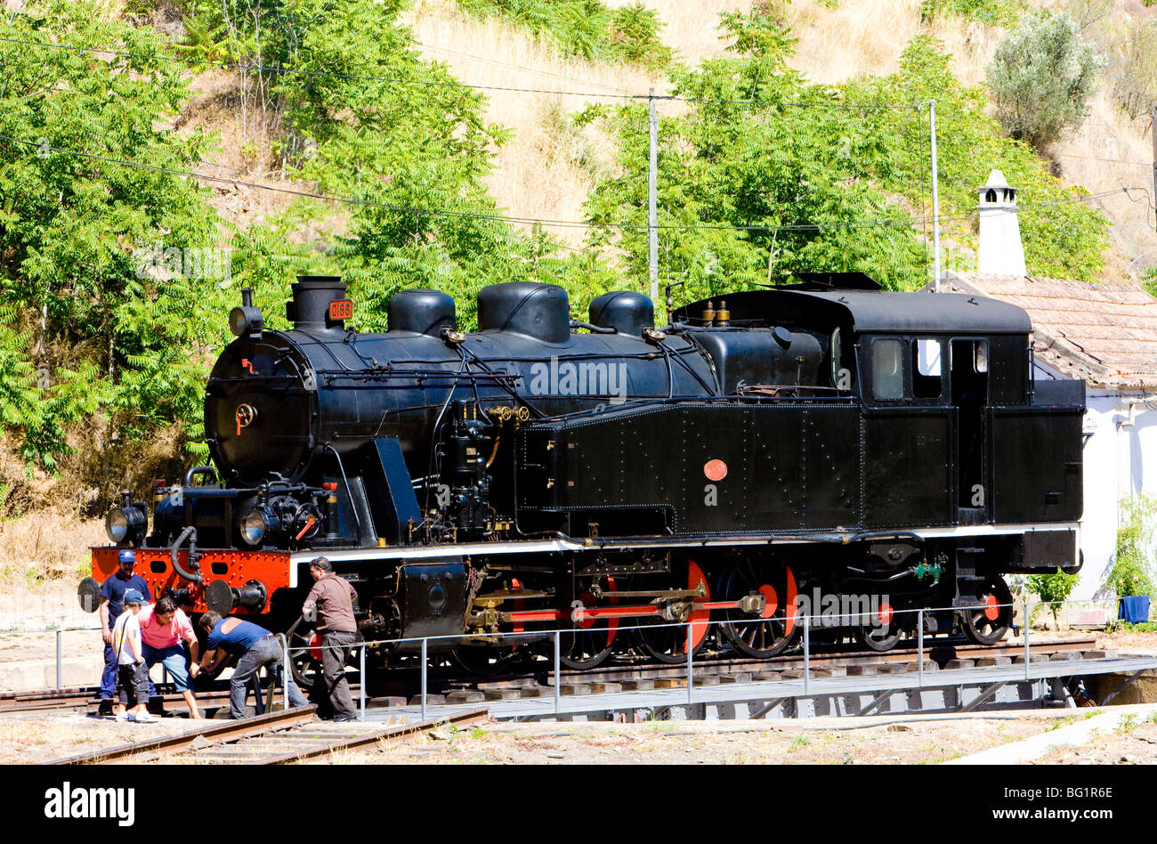 steam locomotive at railway station in Tua, Douro Valley, Portugal ...