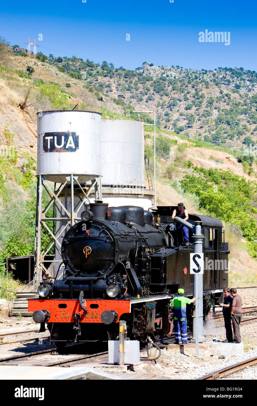 steam locomotive at railway station in Tua, Douro Valley, Portugal ...
