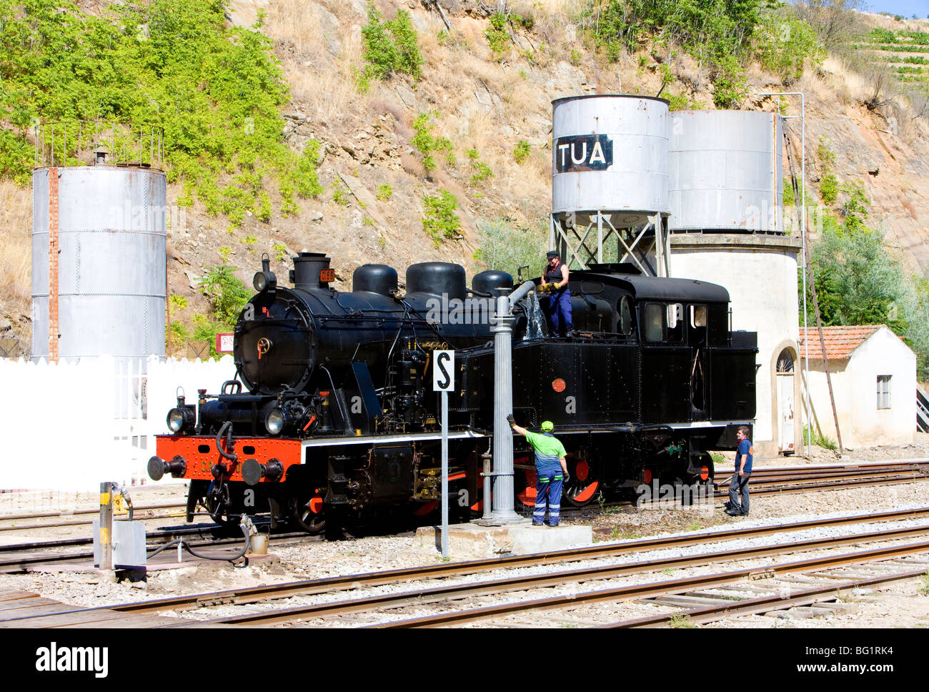 steam locomotive at railway station in Tua, Douro Valley, Portugal ...