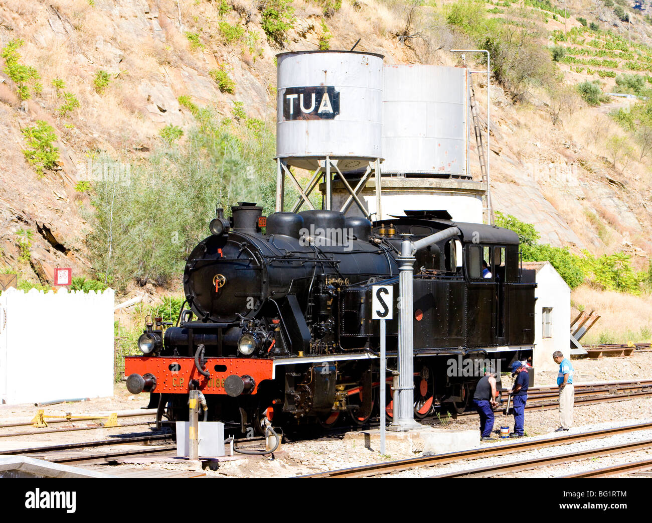 steam locomotive at railway station in Tua, Douro Valley, Portugal ...