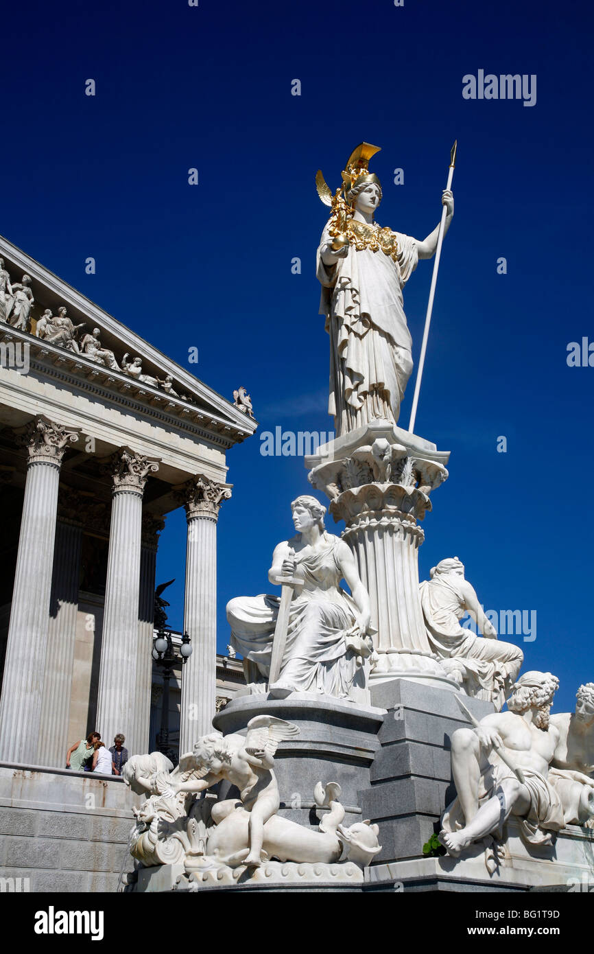 Athena statue in front of the Parliament building, Vienna, Austria ...