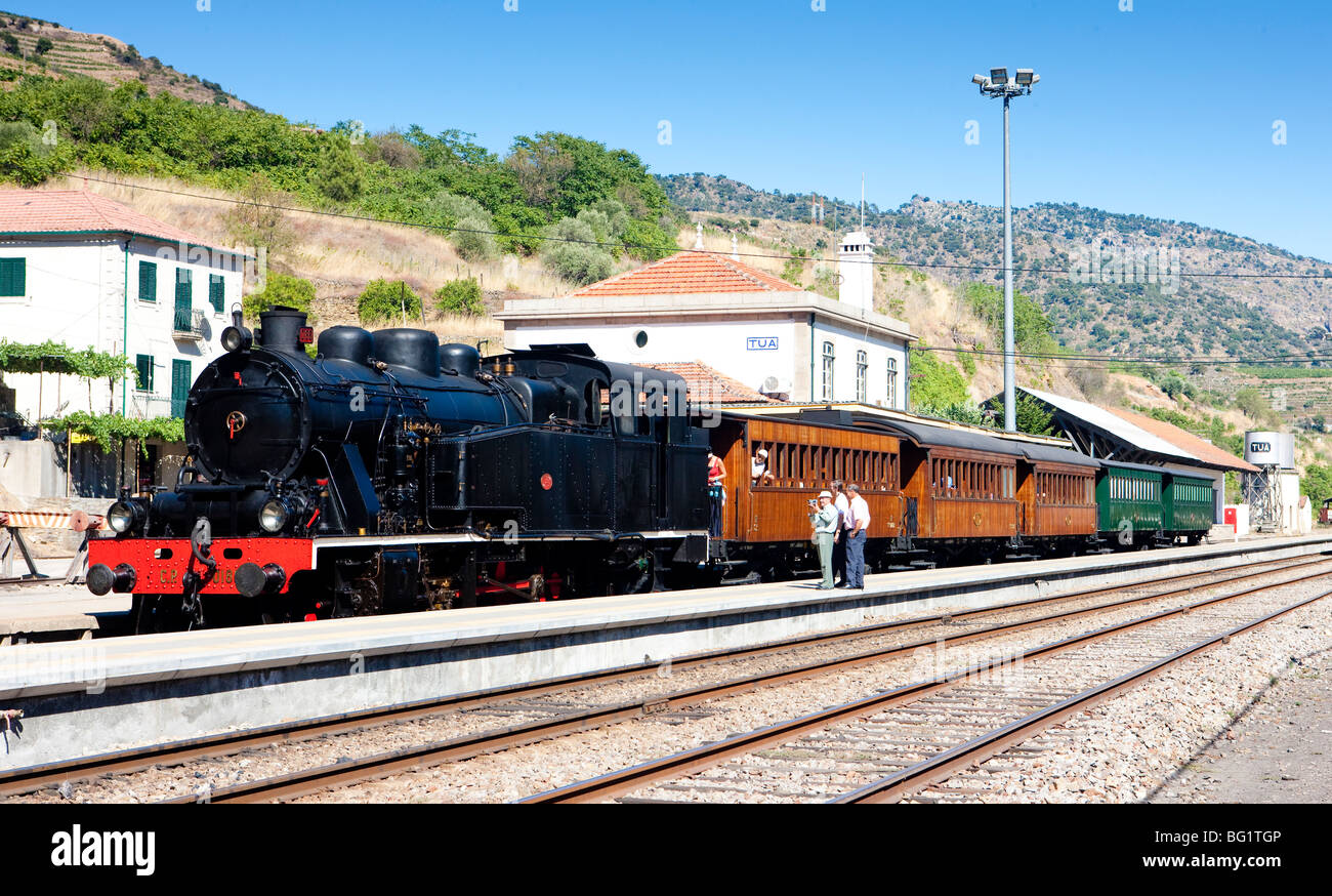 steam train at railway station of Tua, Douro Valley, Portugal Stock ...
